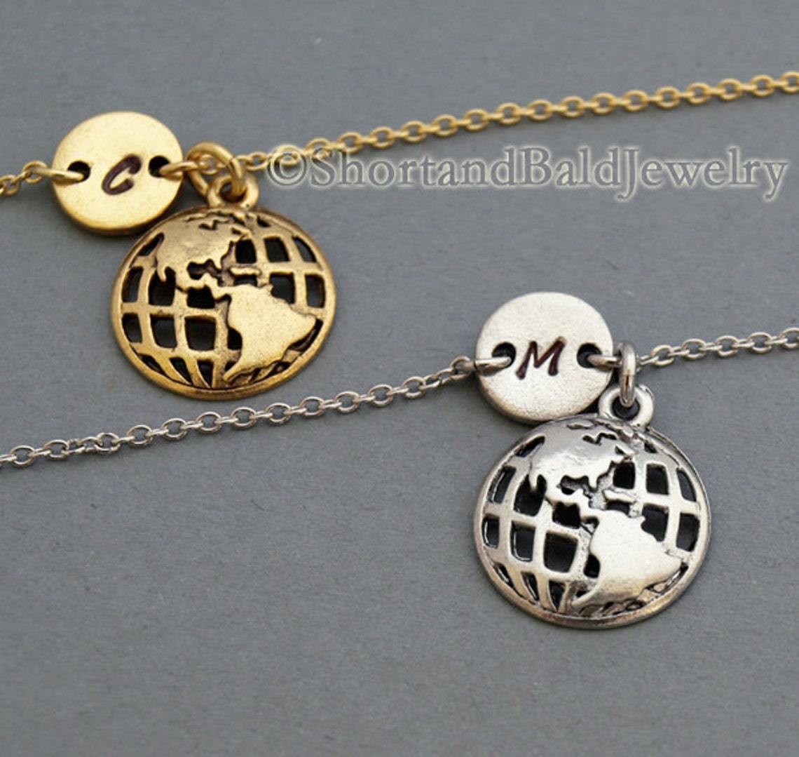 Globe Bracelet, World Globe, Earth Day, Antique Silver, Initial ...