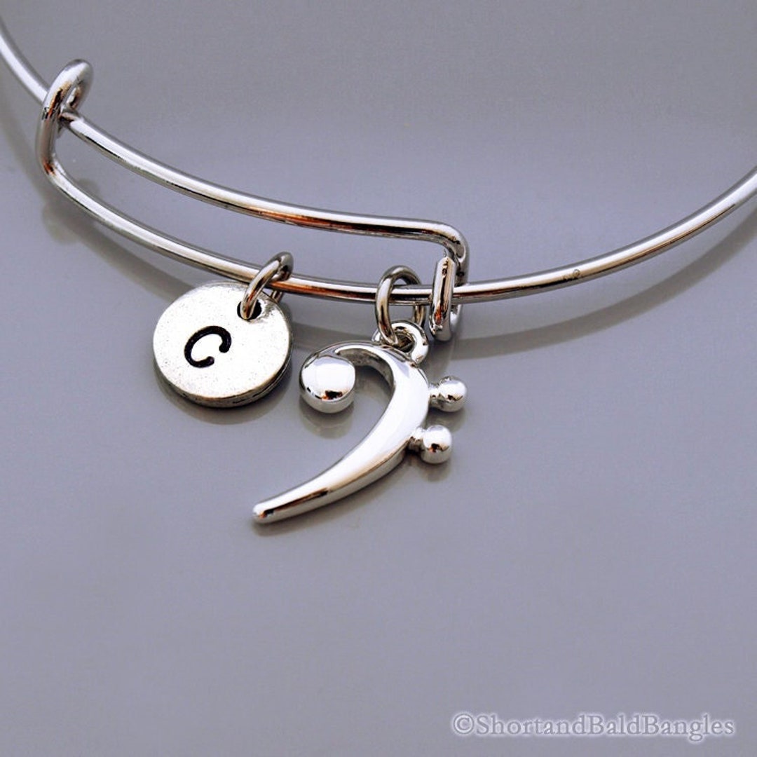 Bass Clef Charm Bangle, Bass Clef Bracelet, Music Charm, Silver Bass ...
