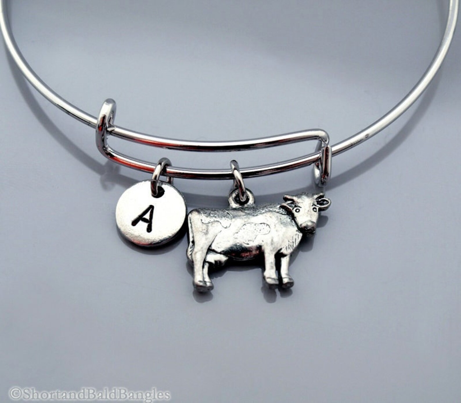 Cow Charm Bangle, Cow Bracelet, Cattle Charm, Milk Cow, Expandable ...
