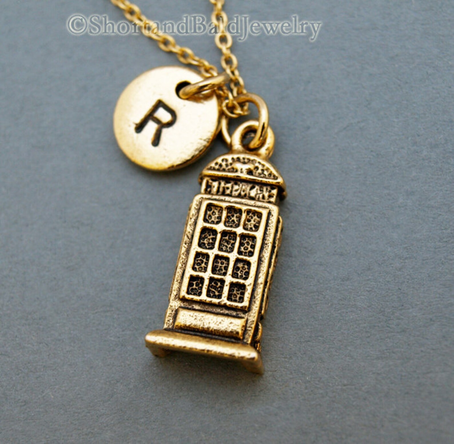 London Phone Booth Necklace, Red Telephone Box, Public Phone, Initial ...