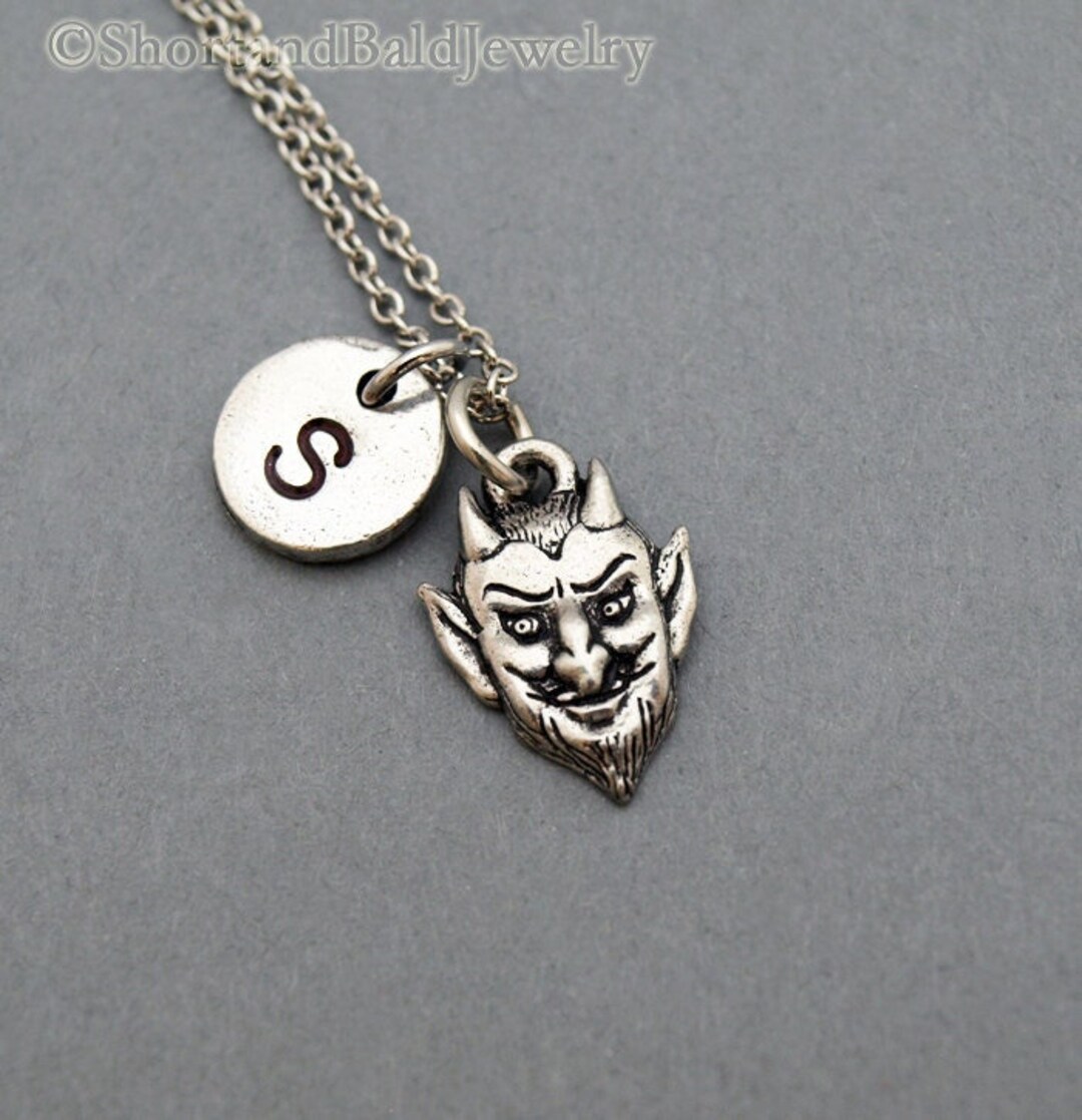 Devil Face Necklace, Devil Mask, Antique Silver, Initial Necklace ...