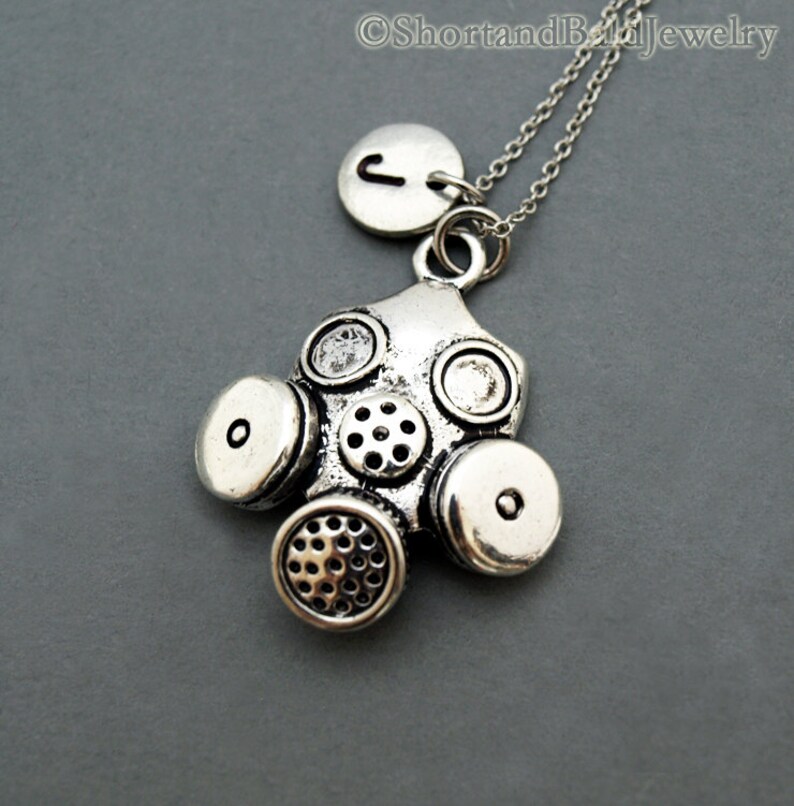 Gas Mask Necklace, Protective Mask, Antique Silver, Initial Necklace ...