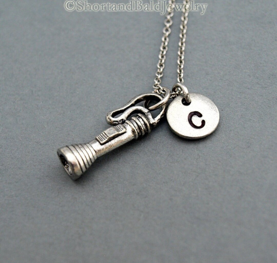 Flash Light Necklace, Flashlight Necklace, Antique Silver, Initial ...