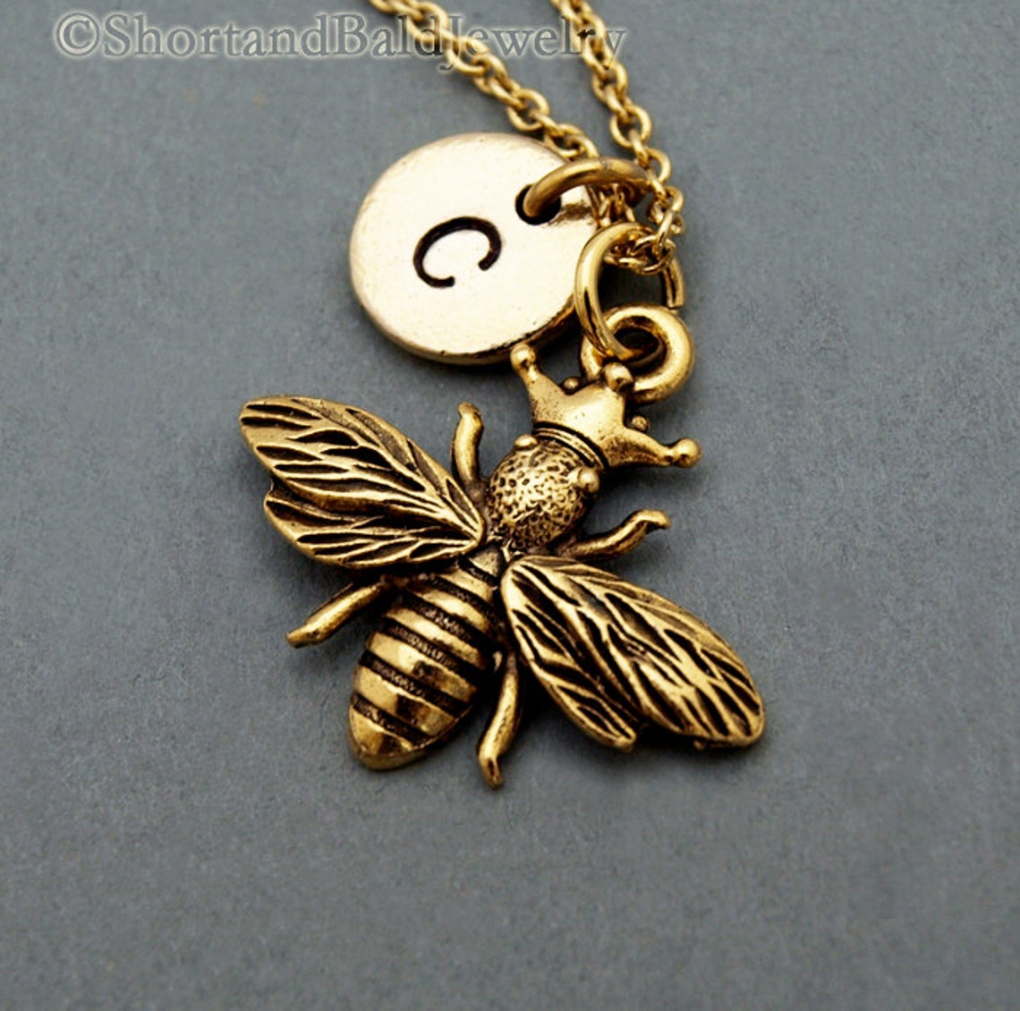 Queen Bee Charm Necklace Honey Bee Charm Antique Gold - Etsy