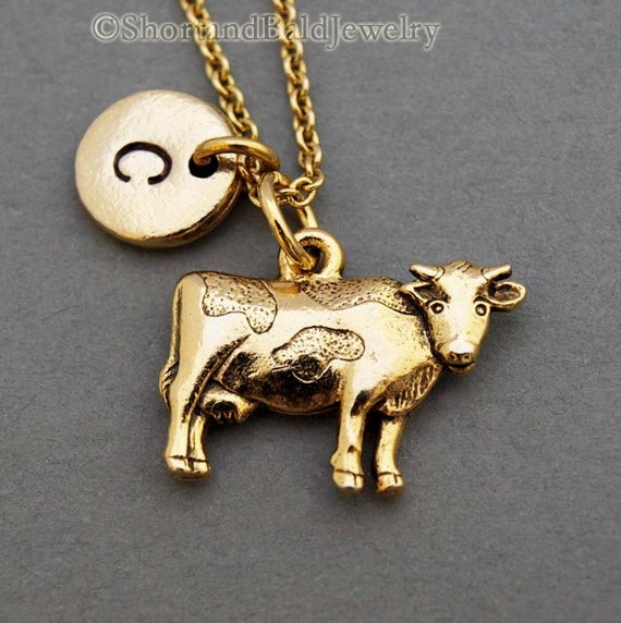 Cow Charm Necklace Milk Cow Cattle Charm Antique Gold - Etsy