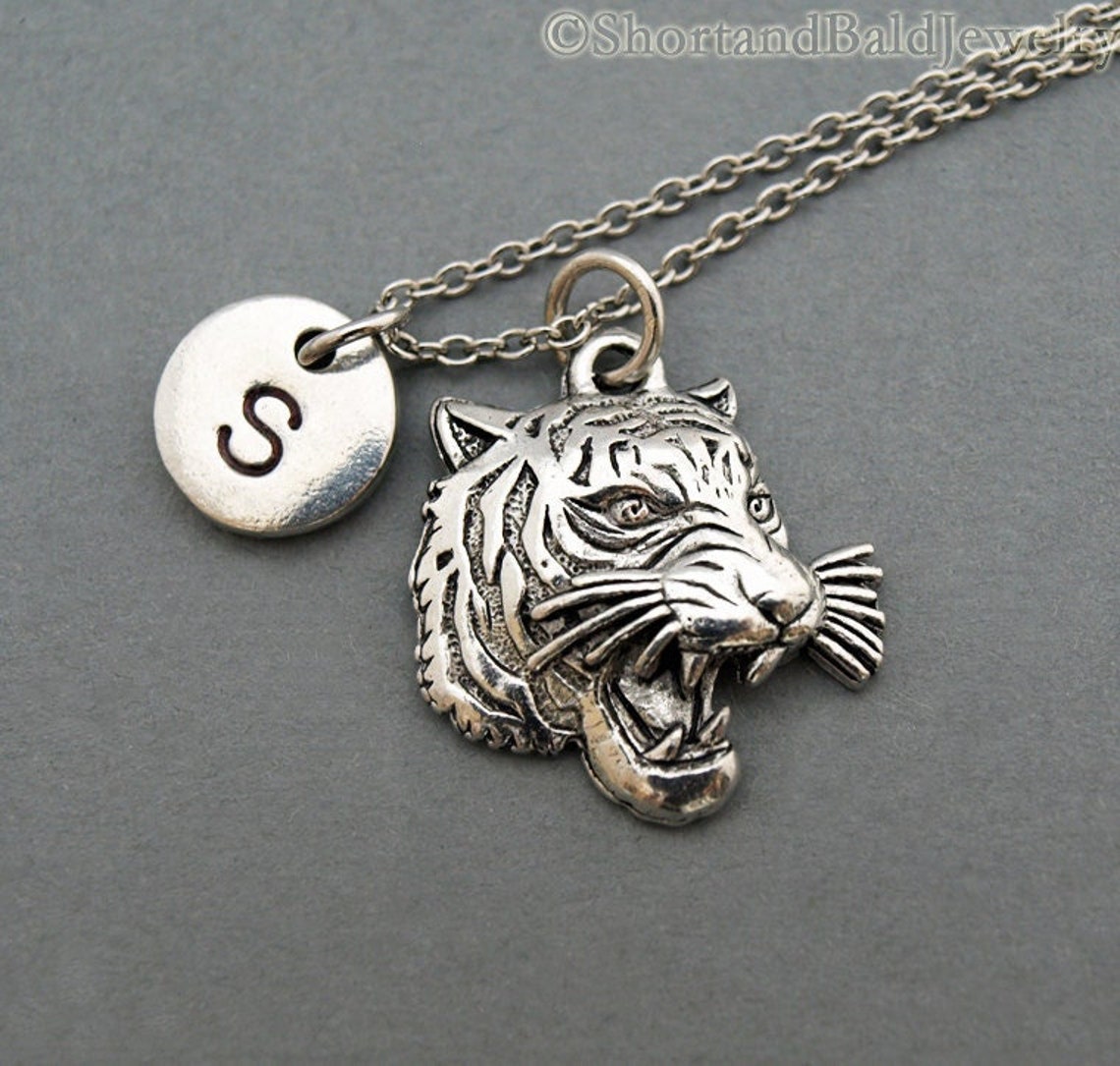 Roaring Tiger Head Necklace Tiger Charm Tiger Mask Initial - Etsy