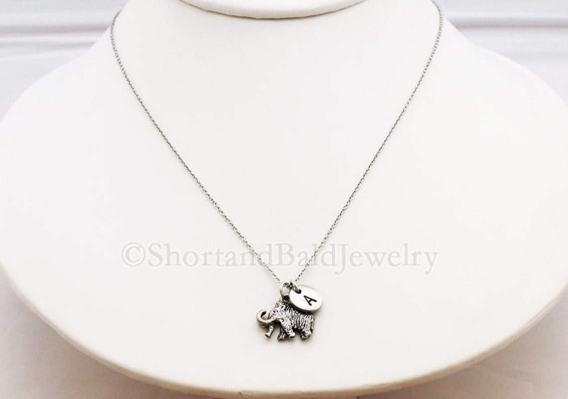 Mammoth Charm Necklace Woolly Mammoth Initial Necklace - Etsy