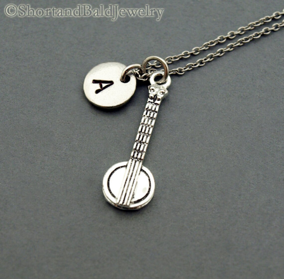 Banjo Necklace String Instrument Initial Necklace Initial - Etsy