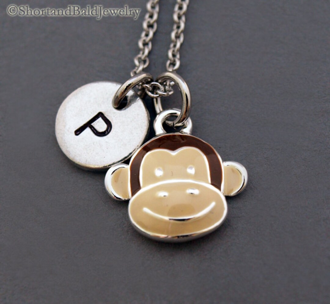 Monkey Face Necklace, Monkey Charm, Personalized Monkey, Initial ...