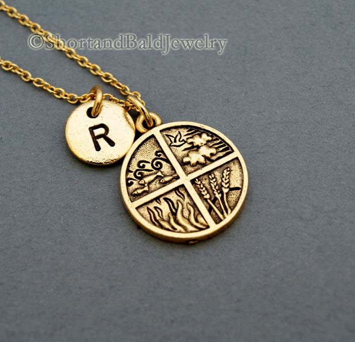 Four Elements Charm Necklace Wind Water Land Fire Air Earth | Etsy