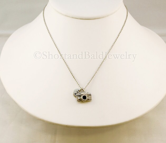 Camera Necklace Camera in antique silver initial necklace | Etsy