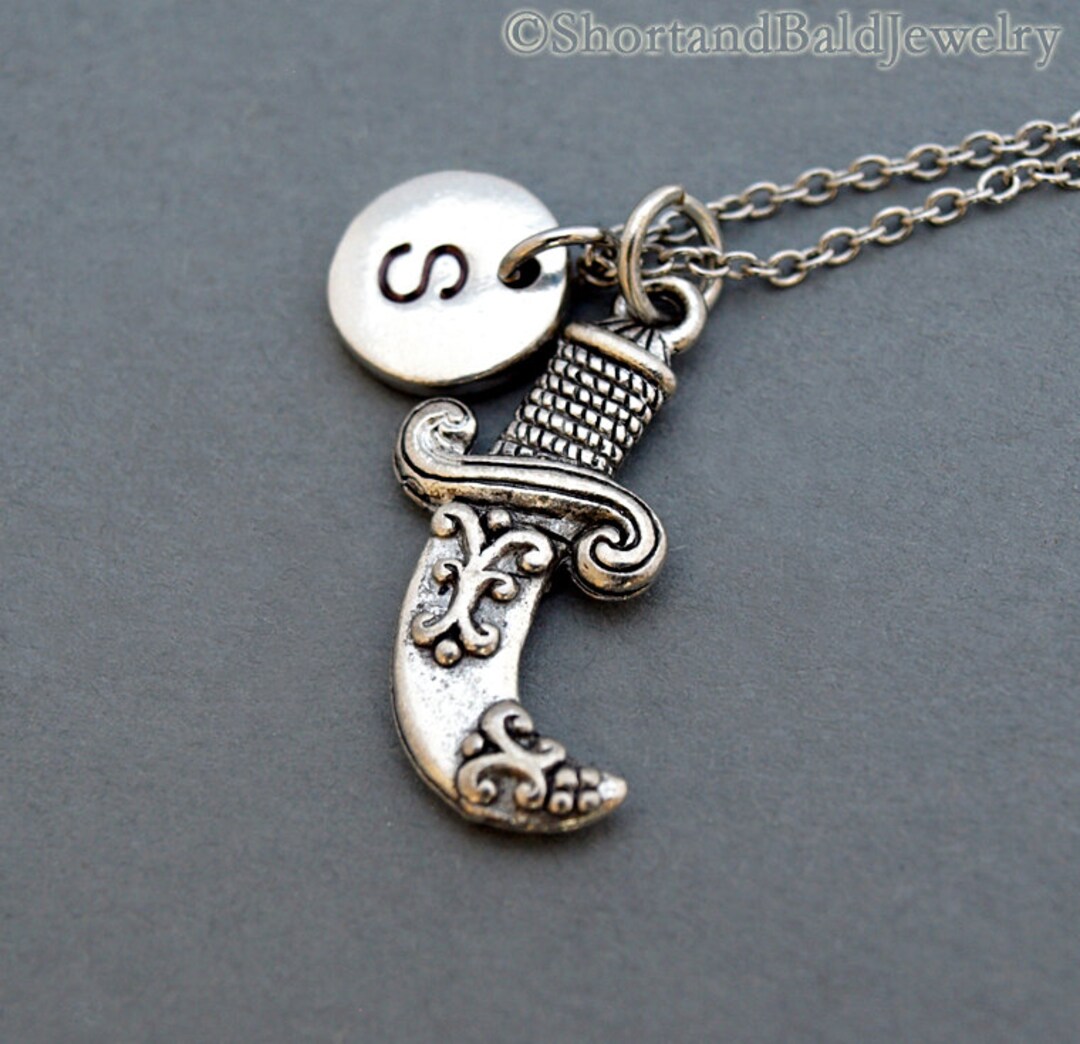 Curved Dagger Necklace, Dagger Charm, Ornate Dagger, Embellished Dagger ...