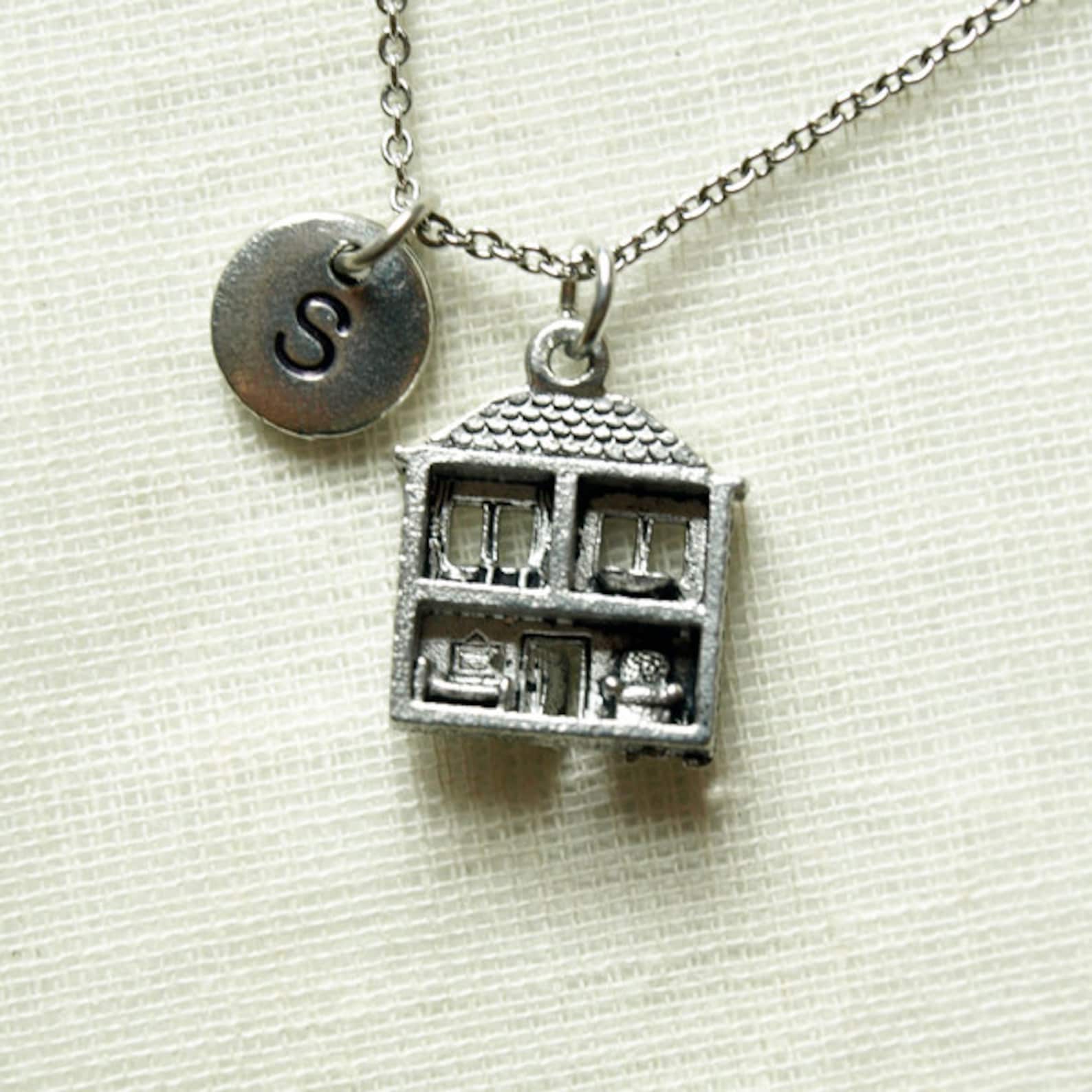 Doll's House Charm Necklace, Miniature House Necklace, Initial Necklace ...