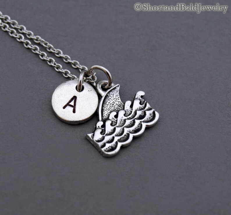 Shark Fin Necklace, Shark Jewelry, Shark Charm, Silver Shark, Initial ...