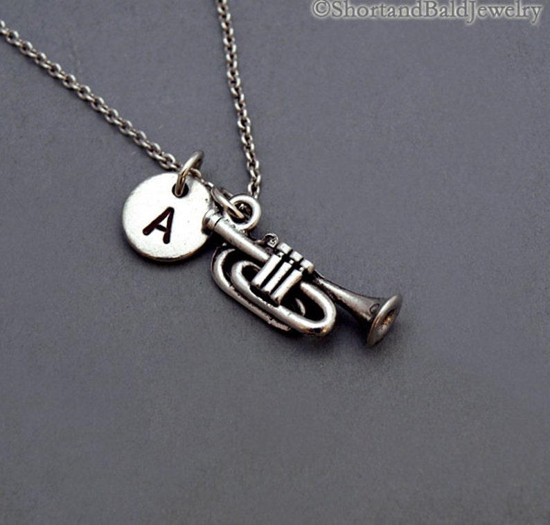 Trumpet Charm Necklace Brass Instrument Musician Initial - Etsy