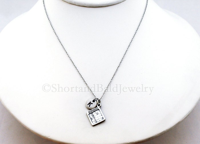 Bingo Charm Necklace, Bingo Card, Good Luck Charm, Initial Necklace ...