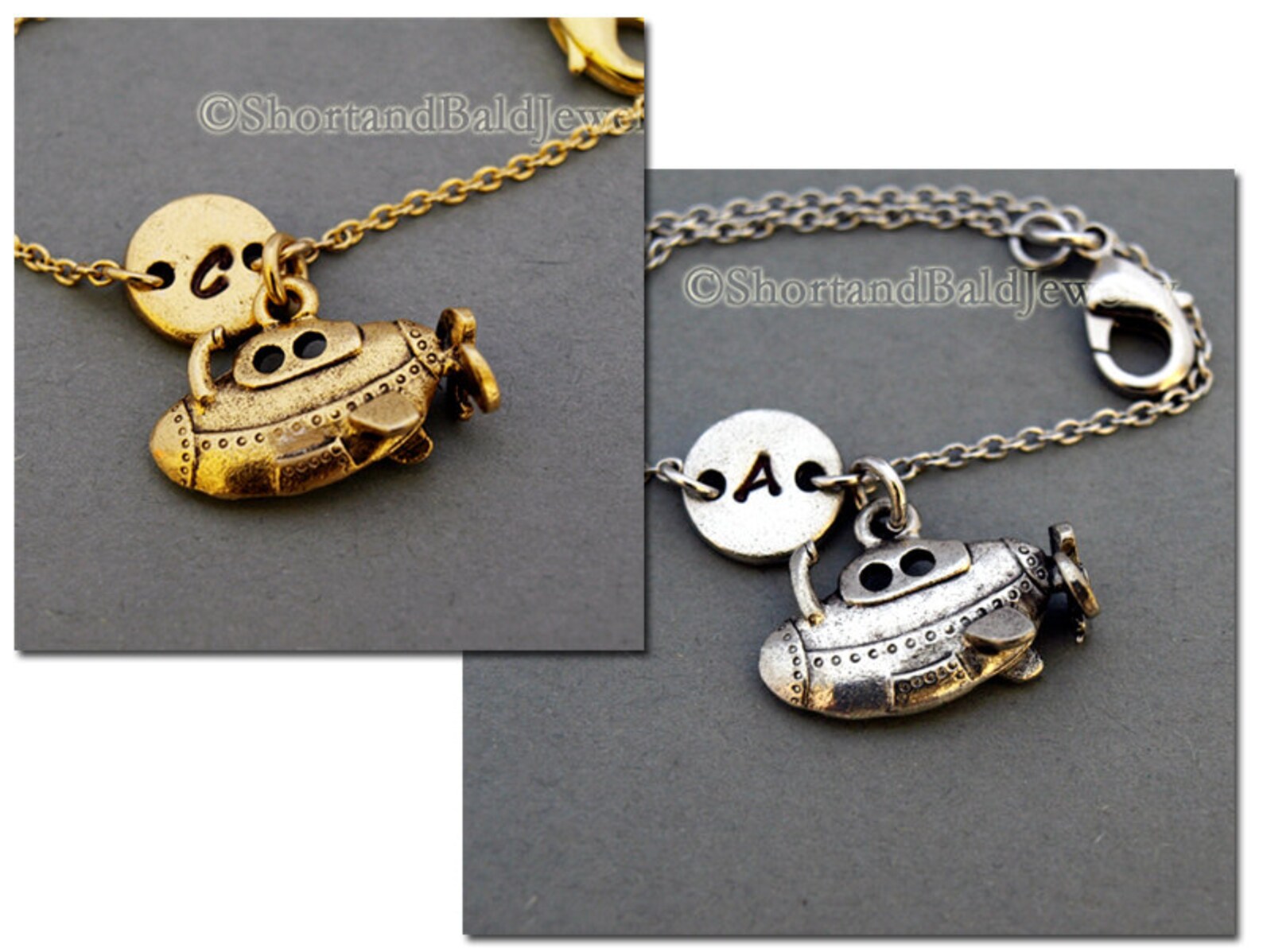 Submarine Charm Bracelet, Antique Silver, Initial Bracelet, Friendship ...