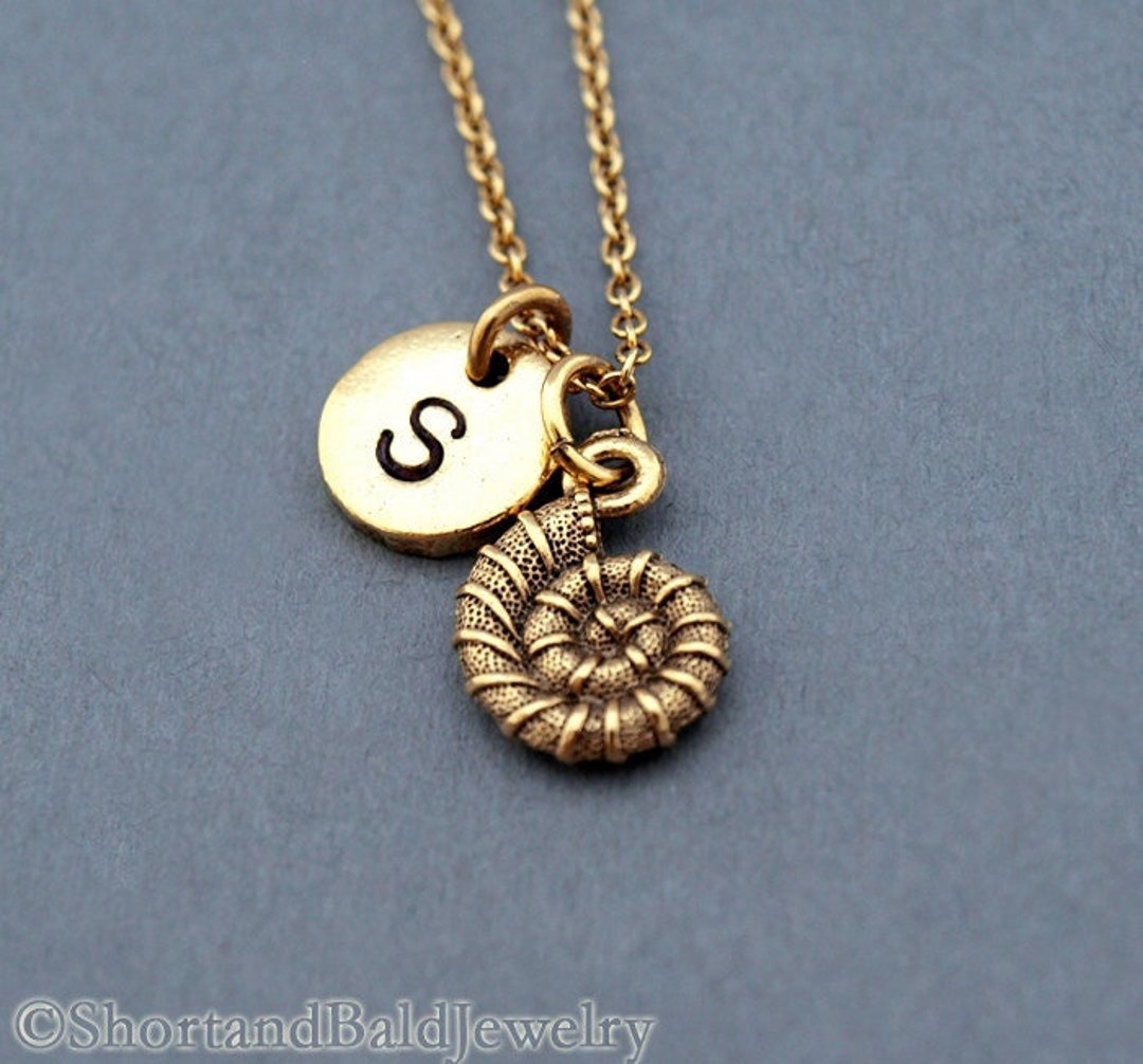 Nautilus Necklace, Nautilus Shell Charm, Initial Necklace, Initial Hand ...