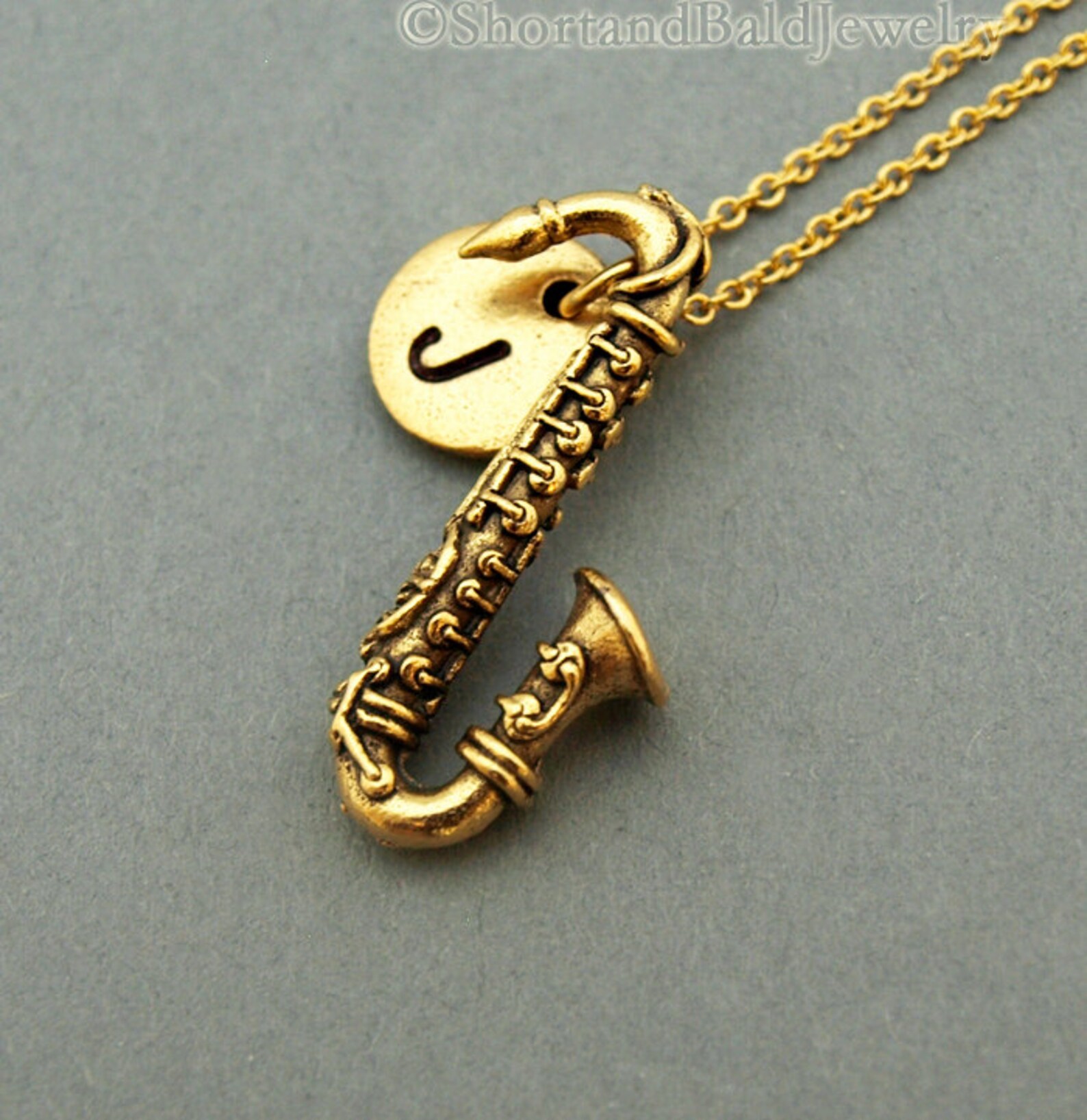 Saxophone Necklace, Saxophone Charm, Instrument Necklace, Antique Gold ...