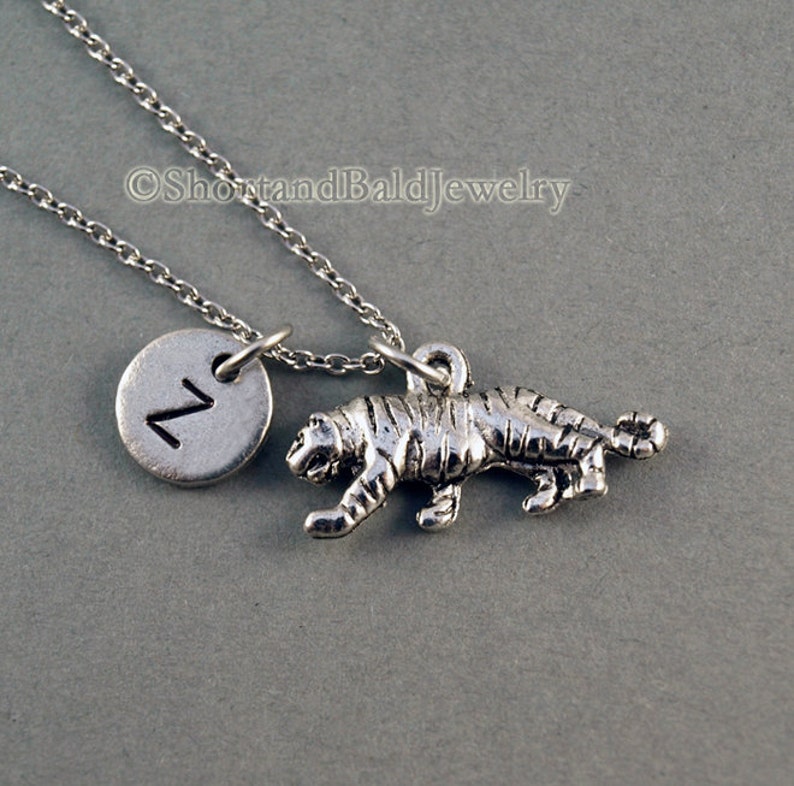 Tiger Necklace, Tiger in Antique Silver,, Initial Necklace, Initial ...