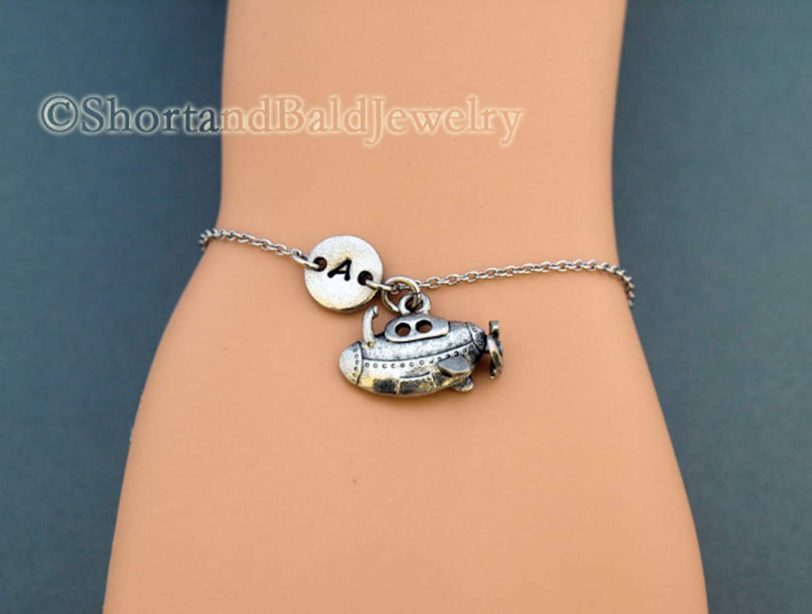 Submarine Charm Bracelet, Antique Silver, Initial Bracelet, Friendship ...