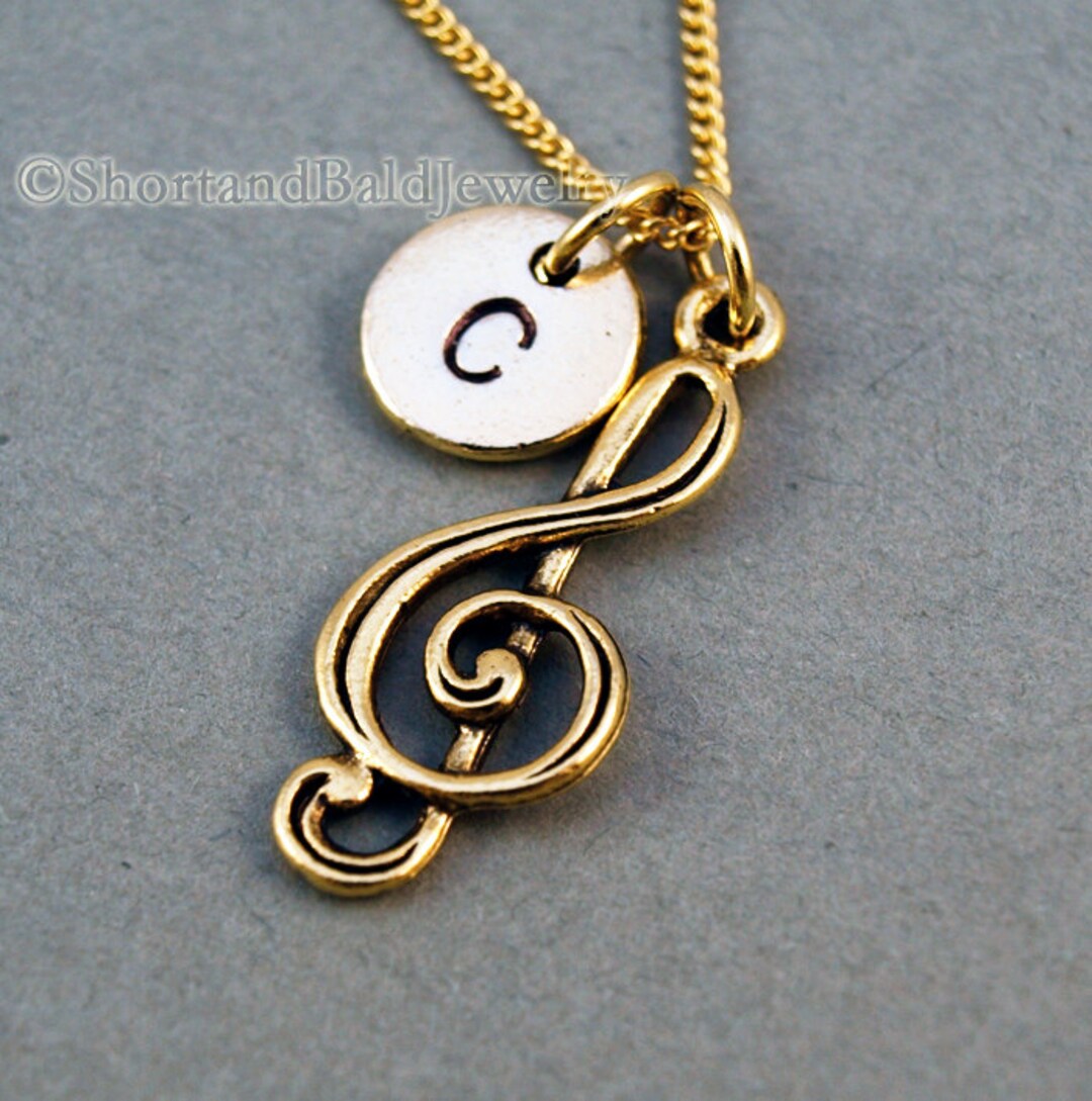 Soprano Clef Necklace, Antique Gold, Initial Necklace, Initial Hand ...