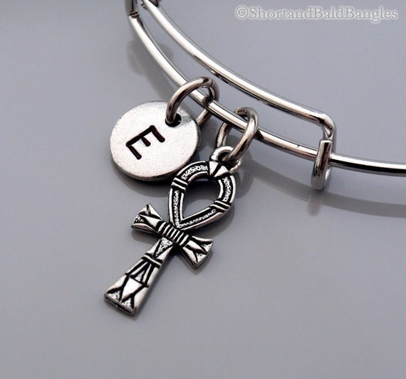 ANKH Bangle Ankh Charm Bracelet Ankh Key of Life Charm Expandable Bangle Personalized Bracelet Charm Bangle Monogram Initial Bracelet Etsy
