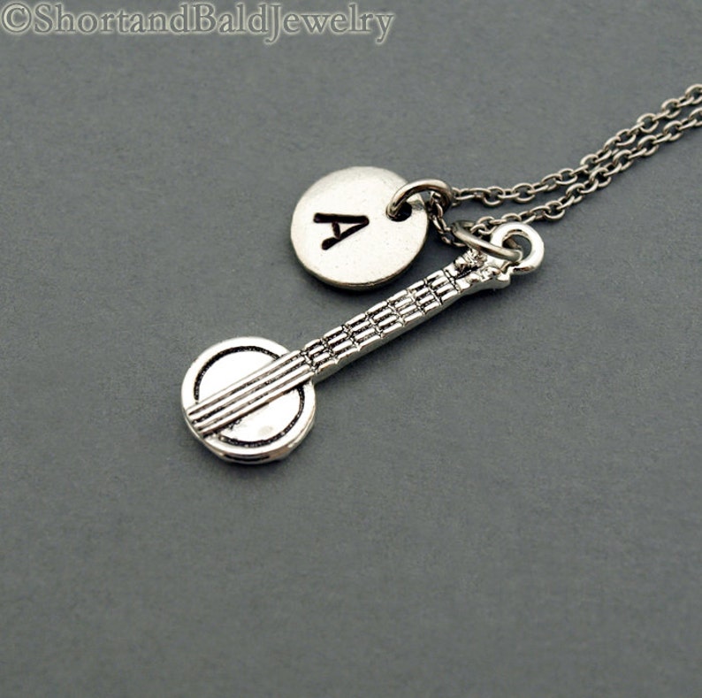 Banjo Necklace String Instrument Initial Necklace Initial - Etsy