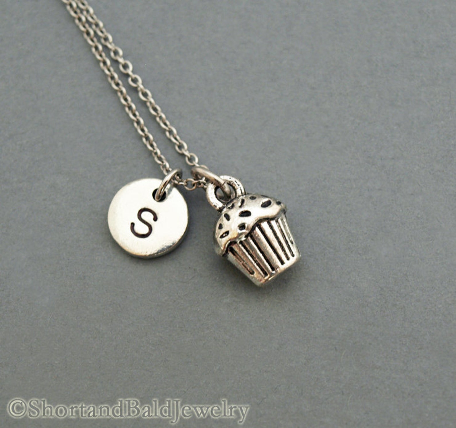 Cupcake Necklace, Cupcake Charm, Muffin Necklace, Initial Necklace ...