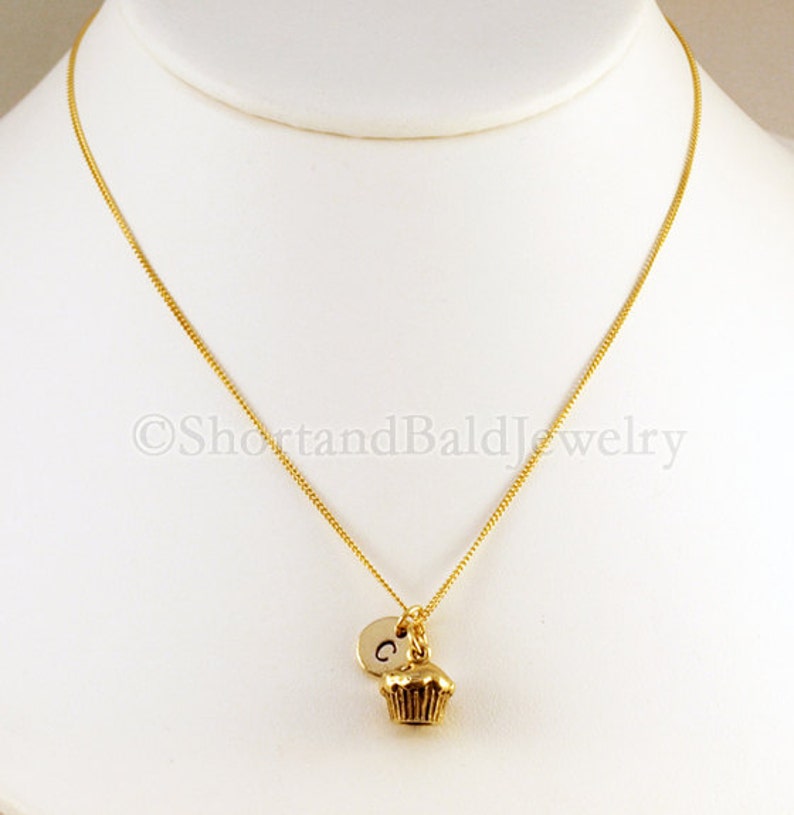 Cupcake Necklace, Muffin Necklace, Antique Gold, Initial Necklace ...