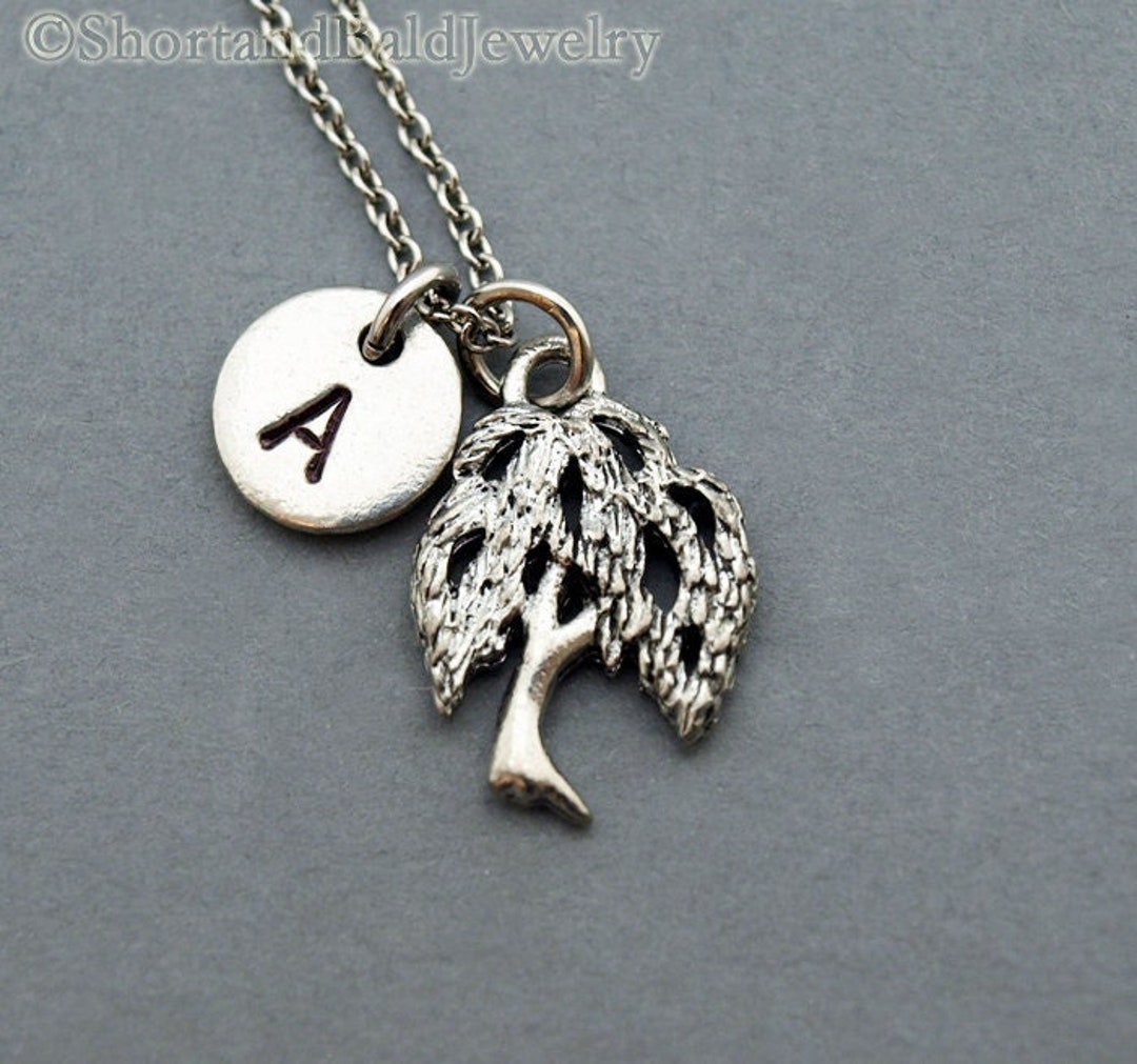 Willow Tree Necklace, Silver Willow Tree, Willow Tree Jewelry, Initial ...