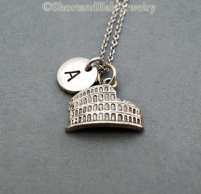 Colosseum Necklace, Coliseum, Antique Silver, Initial Necklace, Initial ...