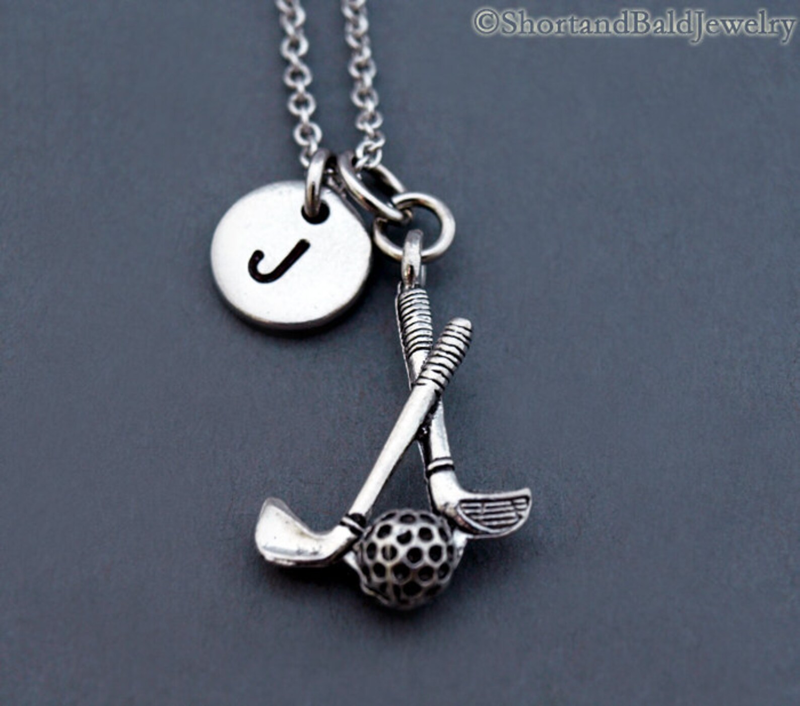 Golf Clubs Necklace, Golf Ball, Golf Stick, Golfer Necklace, Initial ...