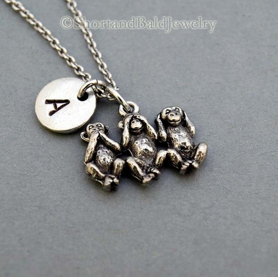 Three Monkeys Necklace Three Wise Monkeys Monkey See No - Etsy