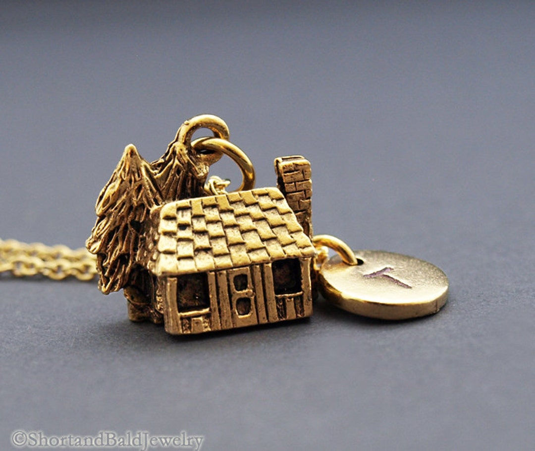 Log Cabin Necklace, Cottage, Log House, Gold Cottage Log Cabin Charm ...