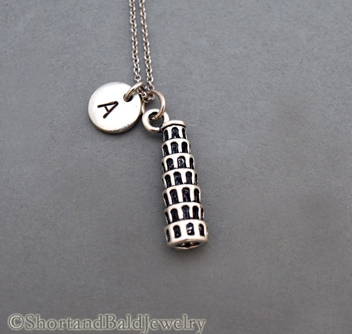 Leaning Tower of Pisa Charm Necklace Pisa Tower Initial | Etsy