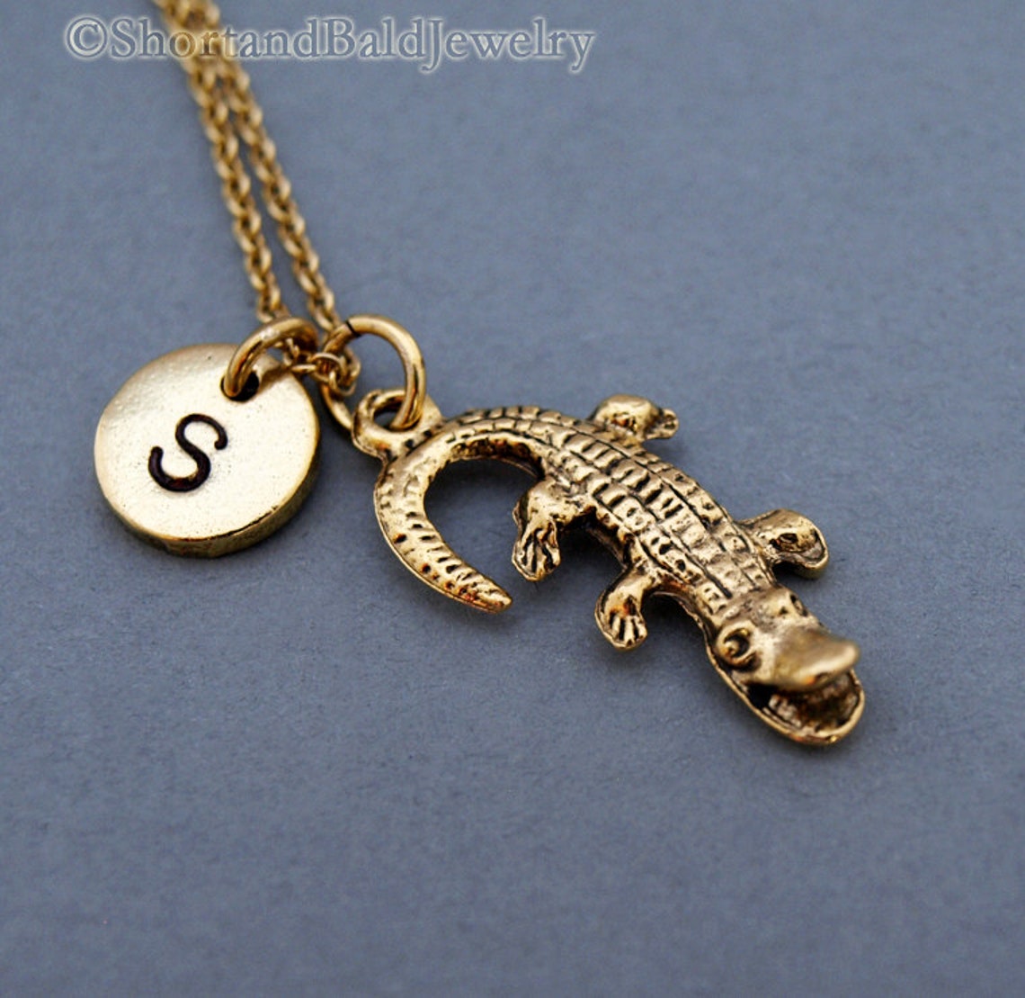 Alligator Charm Necklace Alligator Necklace Initial | Etsy