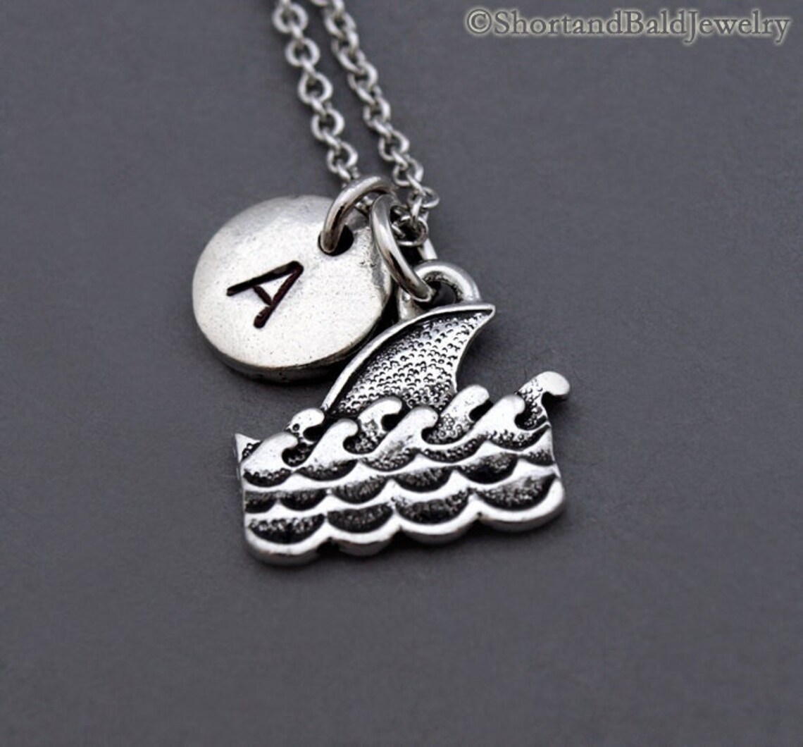 Shark Fin Necklace, Shark Jewelry, Shark Charm, Silver Shark, Initial ...