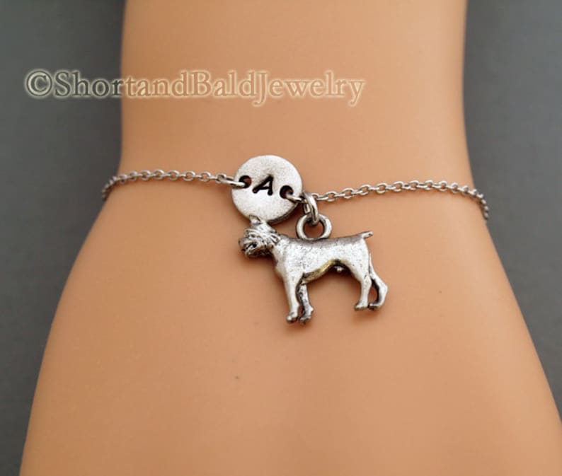 Boxer Dog Charm Bracelet Antique Silver Initial Bracelet - Etsy