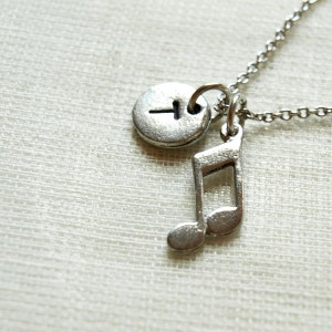 Music Note Charm, Music Note Necklace, Eighth Notes, Initial Necklace ...