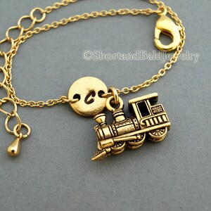 Steam Train Charm Bracelet, Steam Engine, Antique Gold, Initial ...