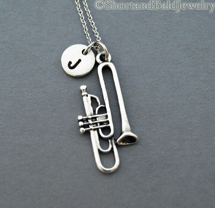 Trombone Charm Necklace Brass Instrument Musician Initial - Etsy