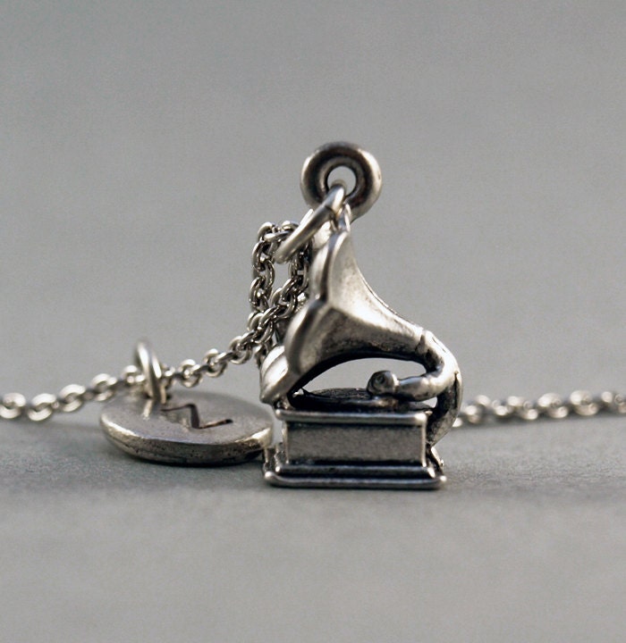 Phonograph Necklace Gramophone Necklace Antique Silver | Etsy