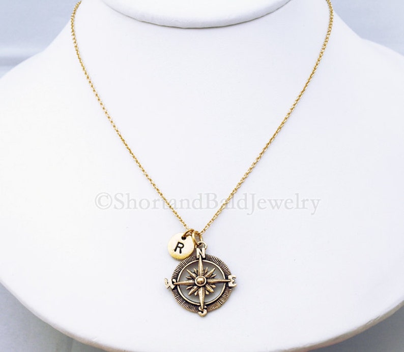 Compass necklace Compass charm jewelry Gold compass two | Etsy