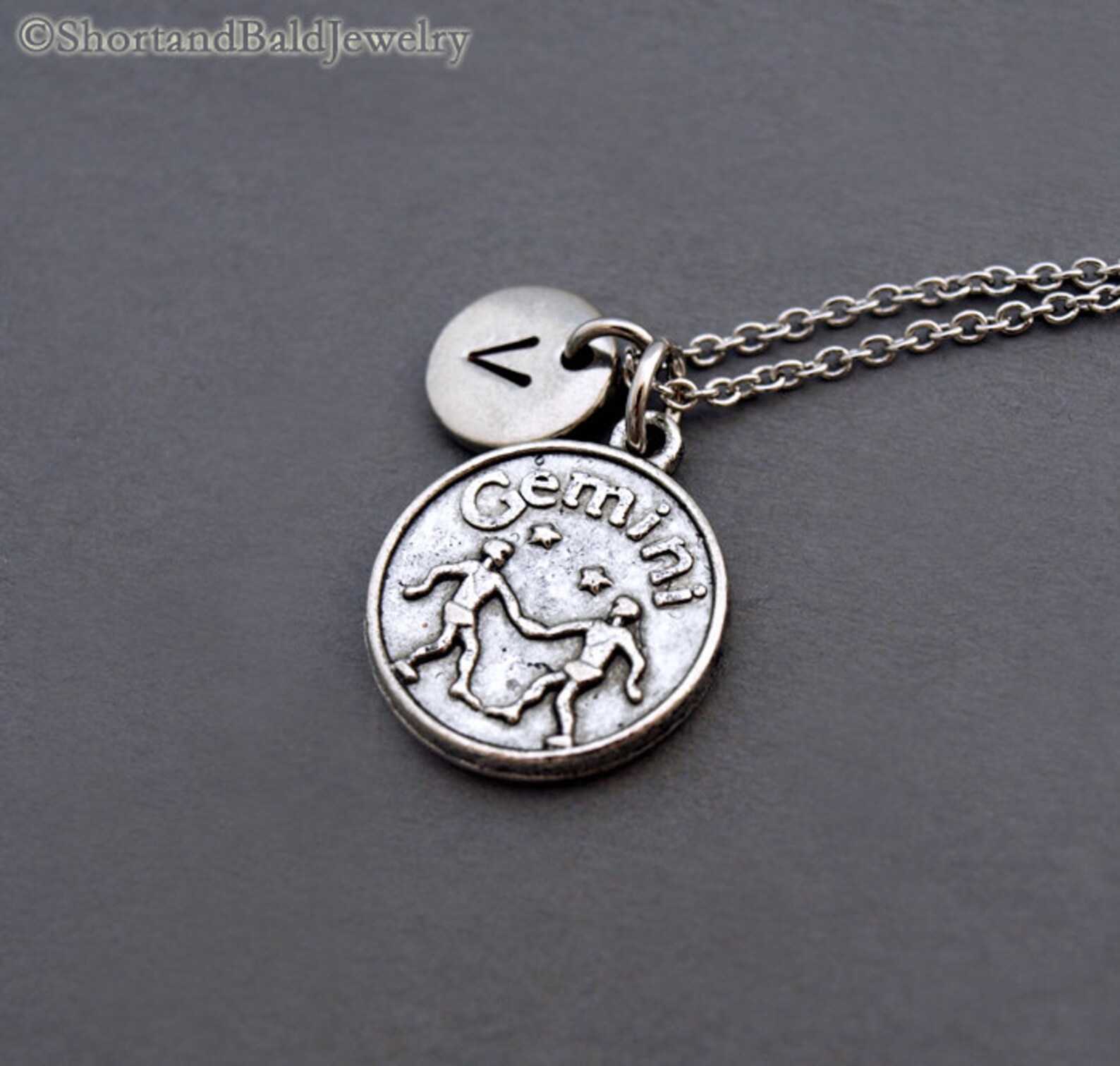 Gemini Necklace, Gemini Zodiac Charm Necklace, Initial Necklace, Silver ...