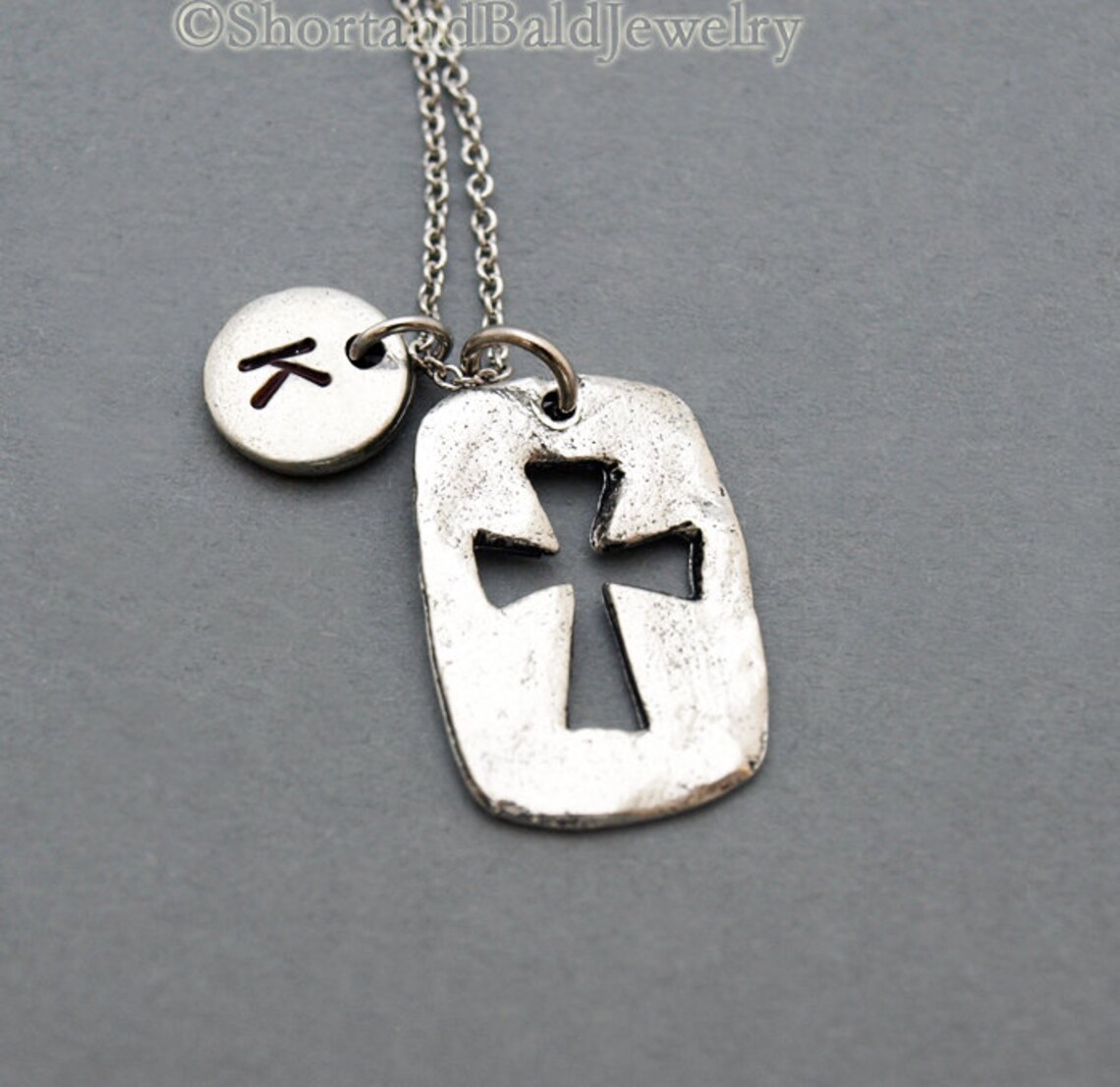 Cross Necklace Cross Outline Cross Cut Initial Necklace | Etsy