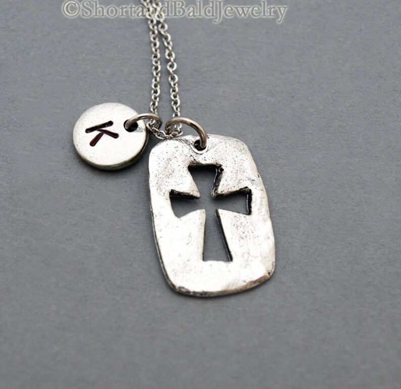 Cross Necklace Cross Outline Cross Cut Initial Necklace | Etsy