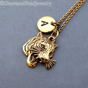Roaring Tiger Head Necklace, Tiger Charm, Tiger Mask, Initial Necklace ...