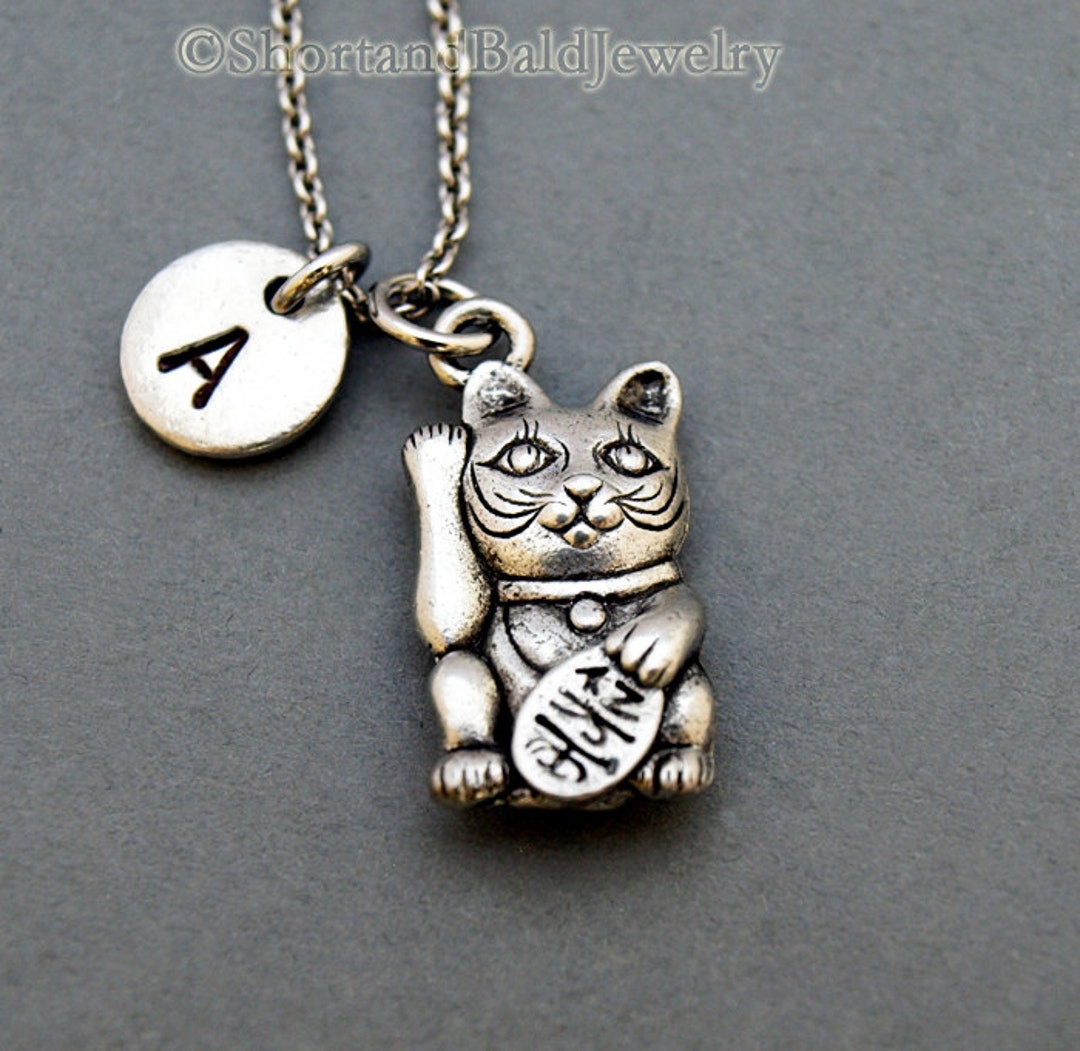 Maneki Neko Cat Necklace, Lucky Cat of Japan Necklace, Antique Silver ...