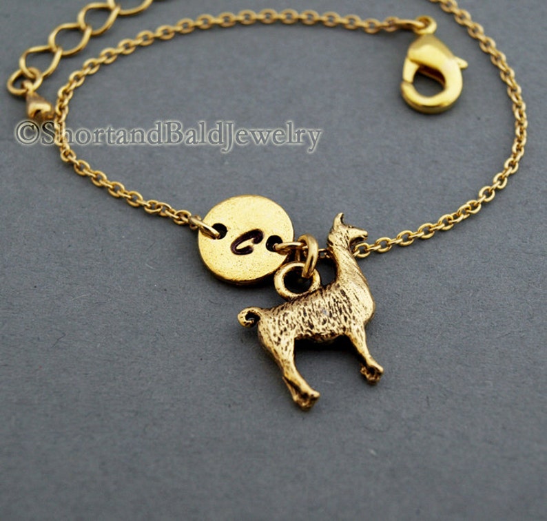 Llama Charm Bracelet Lama Glama Antique Gold Initial | Etsy